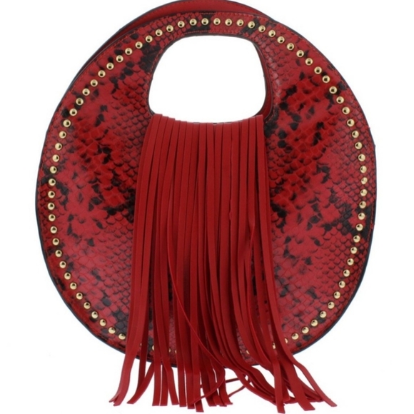 Bags | Nwt Faux Snake Print Vegan Leather Red Bag | Poshmark